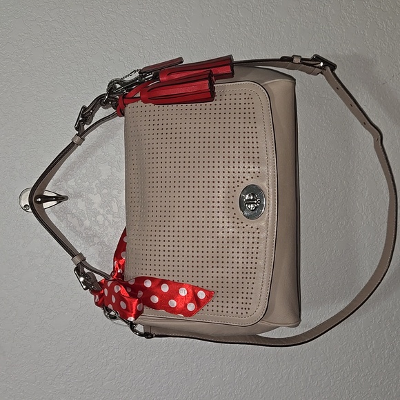 Coach | Bags | Coach Beige Shoulder Bag With Red Accents | Poshmark
